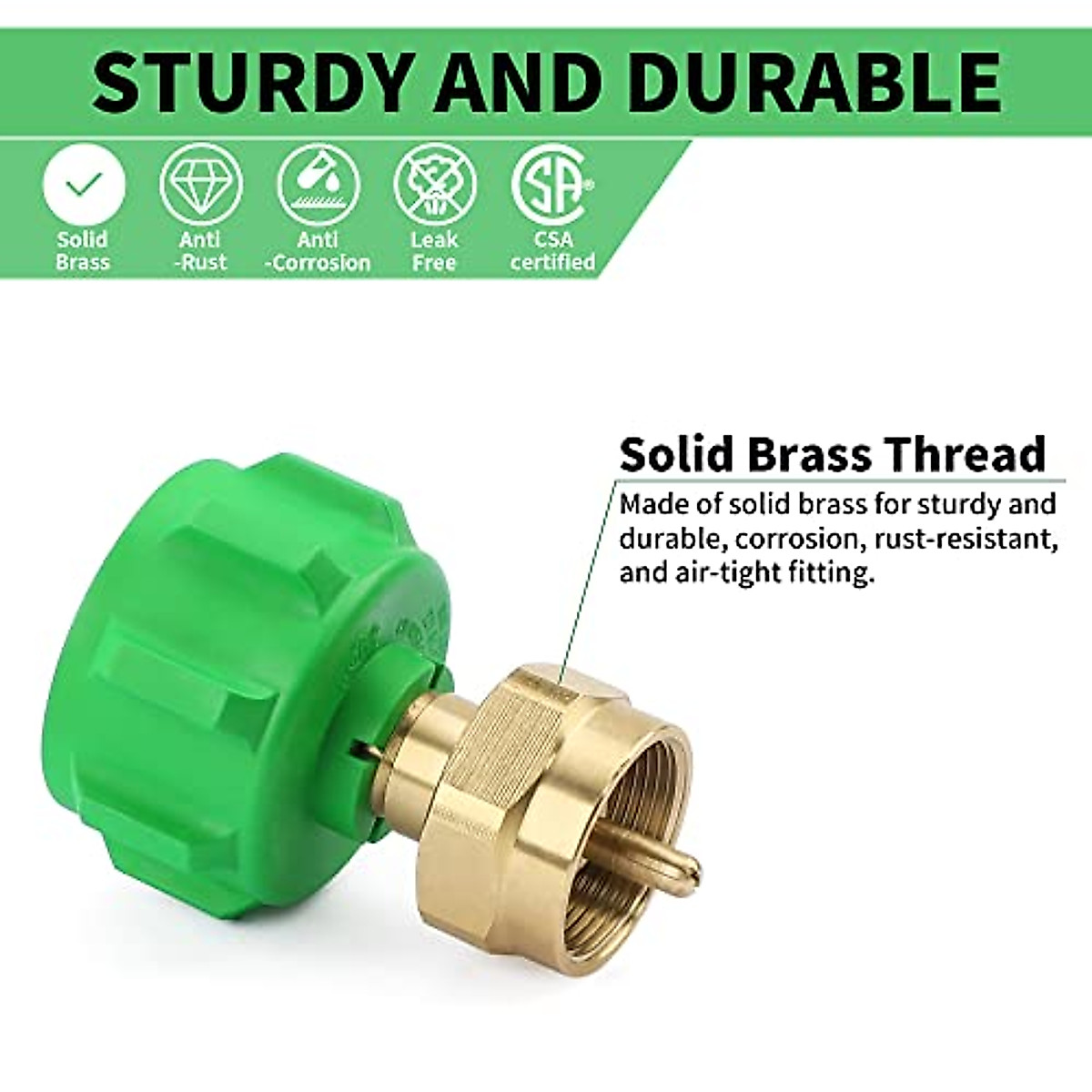 Flameweld Propane Refill Adapter - Fits QCC1/Type1 Propane Tank Adapter Gas Cylinder Tank Coupler and 1 LB Throwaway Disposable Cylinder, Solid Brass Regulator Valve Accessory, Green