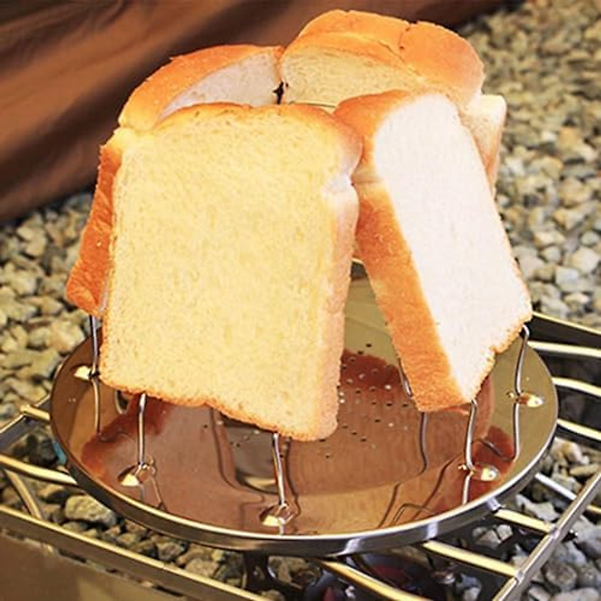 Folding Camp Stove Toaster, Stainless Steel 4 Slice Propane Bread Toaster, Portable Backpacking Outdoor Toaster Rack Holder for Camping Fishing Hiking