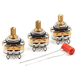 CTS 250K Short Split Shaft Audio Pots - 450G Series - Lot of 3 (3X) + .022uf Orange Drop cap for Fender Strat