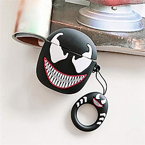 Airpods Case, 3D Cute Cartoon Venom Premium Silicone Case for Airpods Shockproof Protective and Compatible with Airpods1&2 (Black)