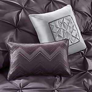 Madison Park Essentials Cal King Comforter Set, 24 Piece Bedding With Matching Curtains, Decorative Pillows, Luxe Diamond Tufting , Room in a Bag Joella Collection, Plum Cal King