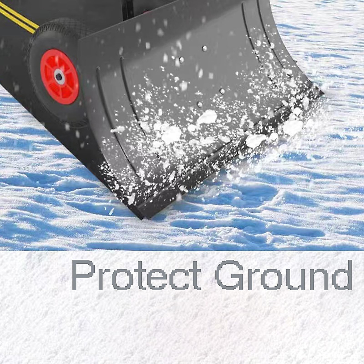 Snow Pusher, Snow Shovel with Wheels, 29" Wide Snow Plow Shovel Wheeled, Double Push Rod Design, Angle and Height Adjustable, Snow Shovel for Driveway Garden Pavement