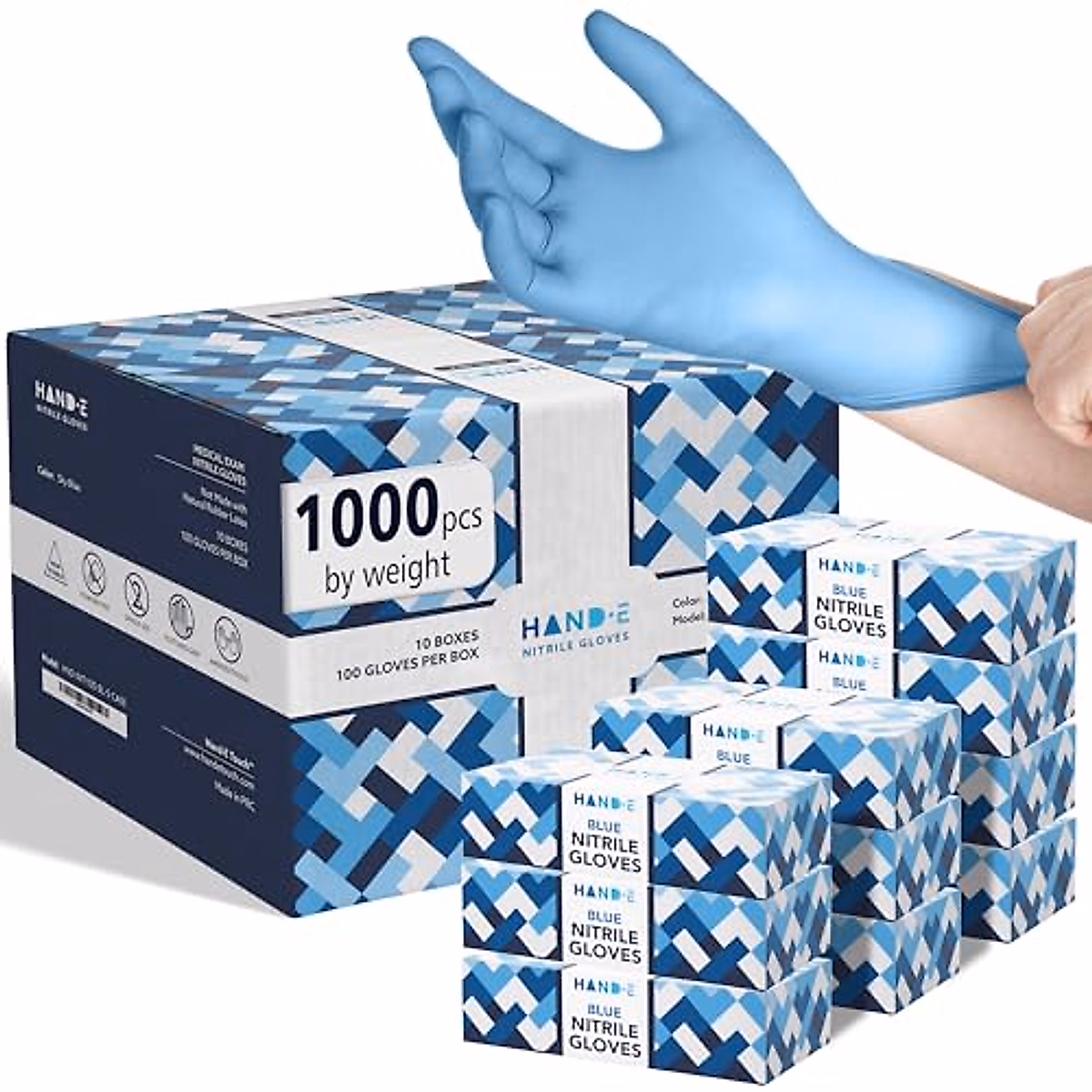 Hand-E Touch Disposable Blue Nitrile Gloves X Small 1000 Count - Latex Free Gloves, Powder Free, Medical Exam, Cooking