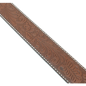 BC Belts Leather Belt Strap with White Stitching and Embossed Western Scrollwork 1.5" Wide with Snaps (Brown/White-L)