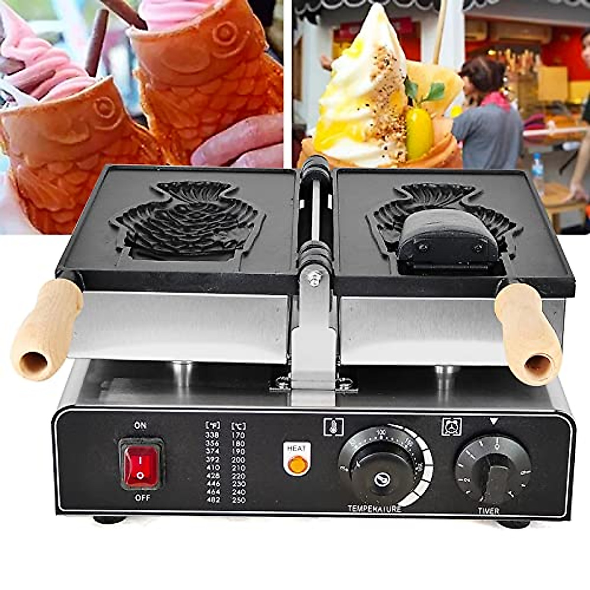 Veloqua 110V Commercial Taiyaki Waffle Maker Stainless Steel Commercial Taiyaki Waffle Maker Machine Great choice for bakeries, restaurants, kiosks, canteens, etc.