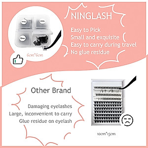 Lashes Cluster NINGLASH NF14 Travel Makeup D Curl DIY Eyelash Extension Lashes, 96 Pcs Individual Lash Extensions, Soft Natural Lightweight 10/12/14/16mm Mix Resuale Eyelash for Home use