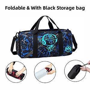 Kids Overnight Duffle Luminous Sport Gym Gag with Shoe Compartment & Wet Pocket Small Sleepover bag Carry on Weekender Travel Tote for Kids Boys Girls