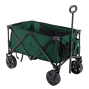 Woods Outdoor Collapsible Folding Garden Utility Wagon Cart w/ 225 Pound Capacity, 7 Cubic Feet of Storage for Camping, Beach, & Park, Green