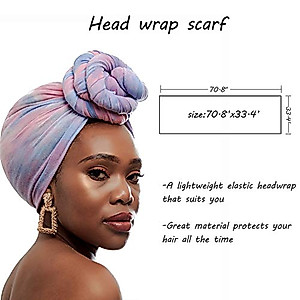 Tie Dye Head Scarf for Women Long Wrap Turban Headband (1PCS (Pink+Blue))