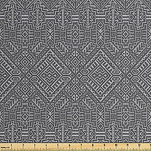 Ambesonne Aztec Faux Suede Fabric by The Yard, Pattern of Symmetric Tribal Inspired Streaks and Motifs in Greyscale Tones, for Indoor Outdoor DIY Projects Upholstery, 2 Yards, Pale Grey and Dimgray