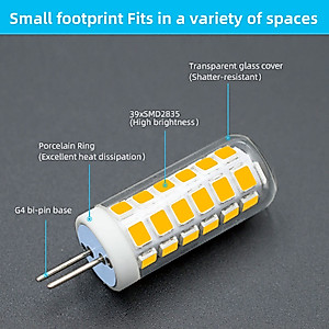 TZHILAN G4 LED Light Bulb 120V Dimmable, Brighter with Glass Cover, 2.5W Bi Pin Base Mini Lamp Warm White 3000k Equivalent 25W Halogen Bulb Replacement Pack of 5