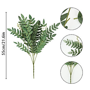 Phliofd 3pcs Artificial Greenery Stems Fake Ferns Plants 23.6'' Tall, Faux Leaves Shrubs Branches for Outdoor Wedding Flower Arrangements Home Garden Table Centerpiece Spring Summer Decor Green