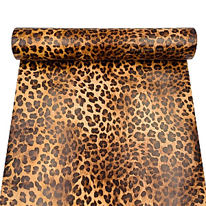 SimpleLife4U Sexy Leopard Print Self-Adhesive Shelf Drawer Liner Moisture Proof PVC Mat 45x300cm