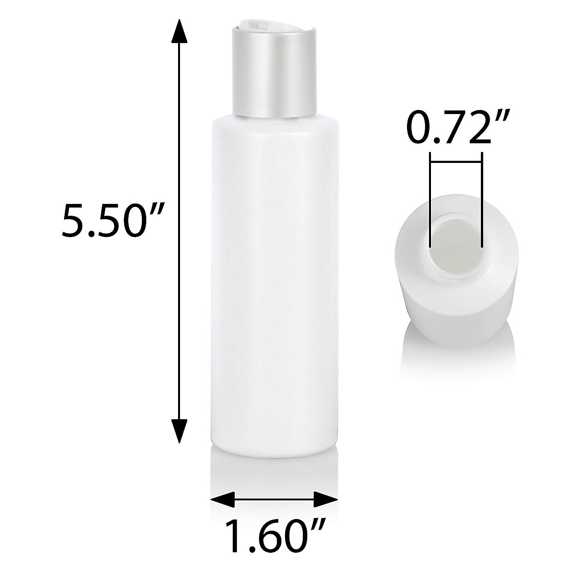 JUVITUS 4 oz / 120 ml White Plastic HDPE Refillable Cylinder Squeeze Bottle with Silver Disc Cap (12 Pack)