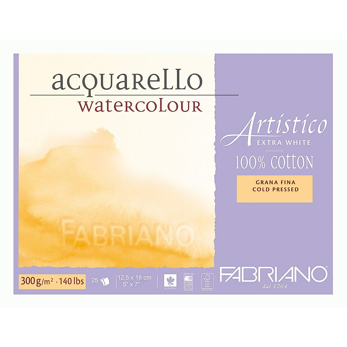 Fabriano AEW BL 4CO 25F GF Watercolour Paper - 12.5 x 18 cm Extra White