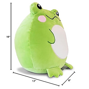 Snuggaboos Adorable Large 15 Inch Zoe The Frog Squish Plush Pillow - Super Soft Original Cute Plushie Toy: Smiling Stuffed Animal Gift for Kids and Adults