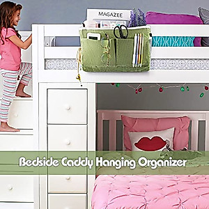 Frjjthchy Bedside Caddy Bed Caddy Hanging Storage with Water Bottle Holder for Bunk Bed Hospital Bed Dorm Rooms (Tea Green)