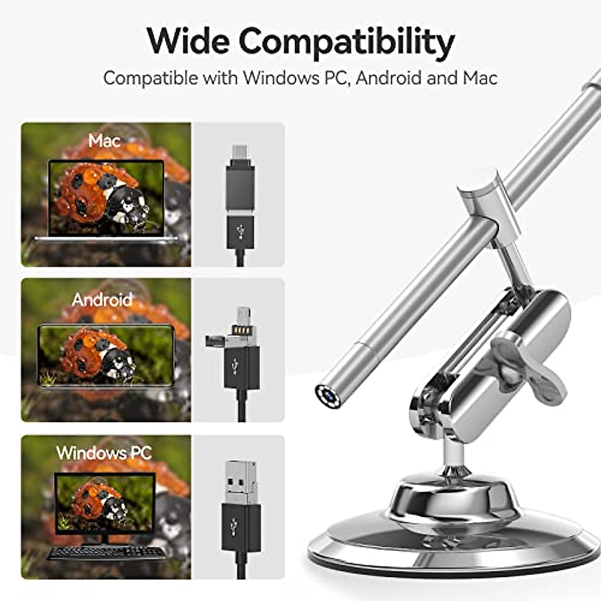 USB Digital Microscope, Teslong 10X to 200X Magnification Camera with Stand, Portable Handheld Electronic Coin Magnifier, Soldering Camera Ear Otoscope