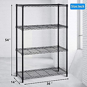 MKDLUFEI 4 Tier Adjustable Storage Shelf Metal Storage Rack Wire Shelving Unit Storage Shelves Metal 1000Lbs Capacity 14''Lx36''Wx54''H NSF Certification for Pantry Closet Kitchen Storage Black