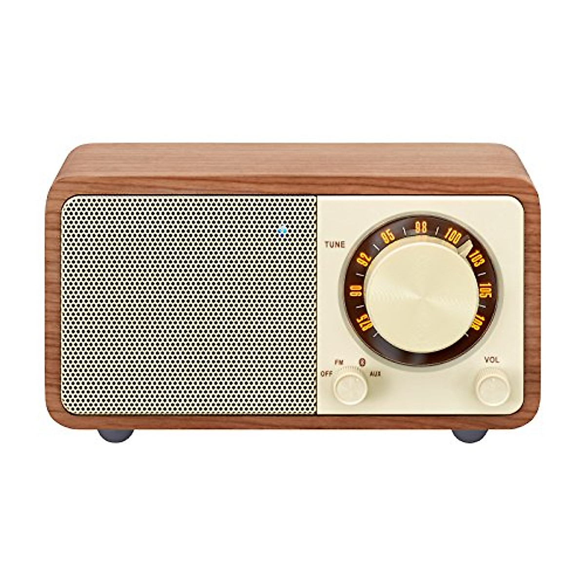 Sangean WR-7WL Wood Cabinet Mini Bluetooth Speaker with FM Tuner and Aux-in Walnut/Wood