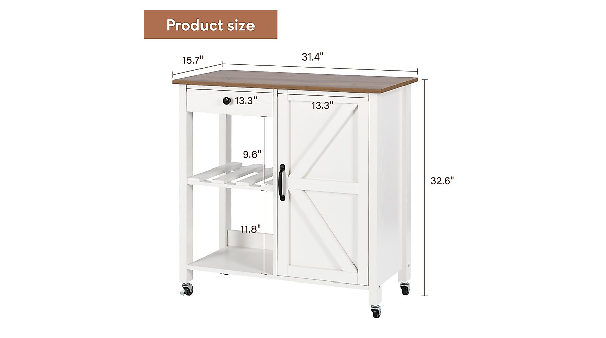 4 EVER WINNER Farmhouse Kitchen Island Cart on Wheels