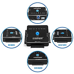 Kingwin USB 3.0 to SSD/SATA/IDE Adapter for 2.5 Inch, 3.5 Inch, 5.25 Inch Hard Drives with Offline One Touch Clone/Duplicator Function, Tool-Free, SATA I/II/III Support, Black, 3 TB (USI-2535CLU3)