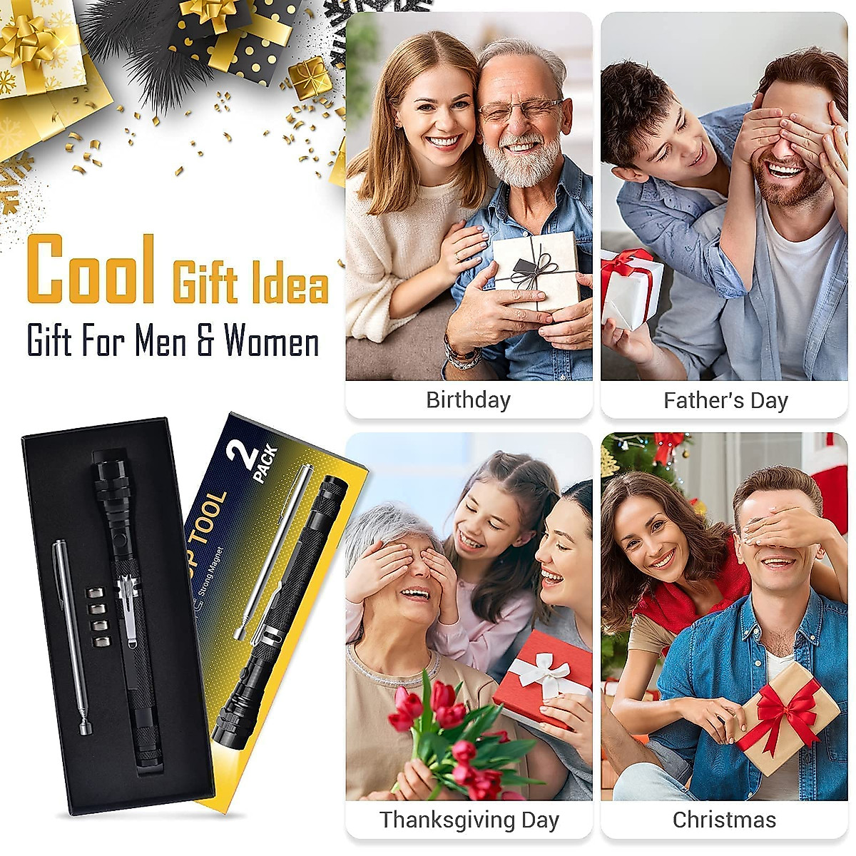 Funny Gaming Socks and LED Telescoping Magnet Pickup Tool Set with Lights - Stocking Stuffers Gifts for Women Teenage Boy Girl