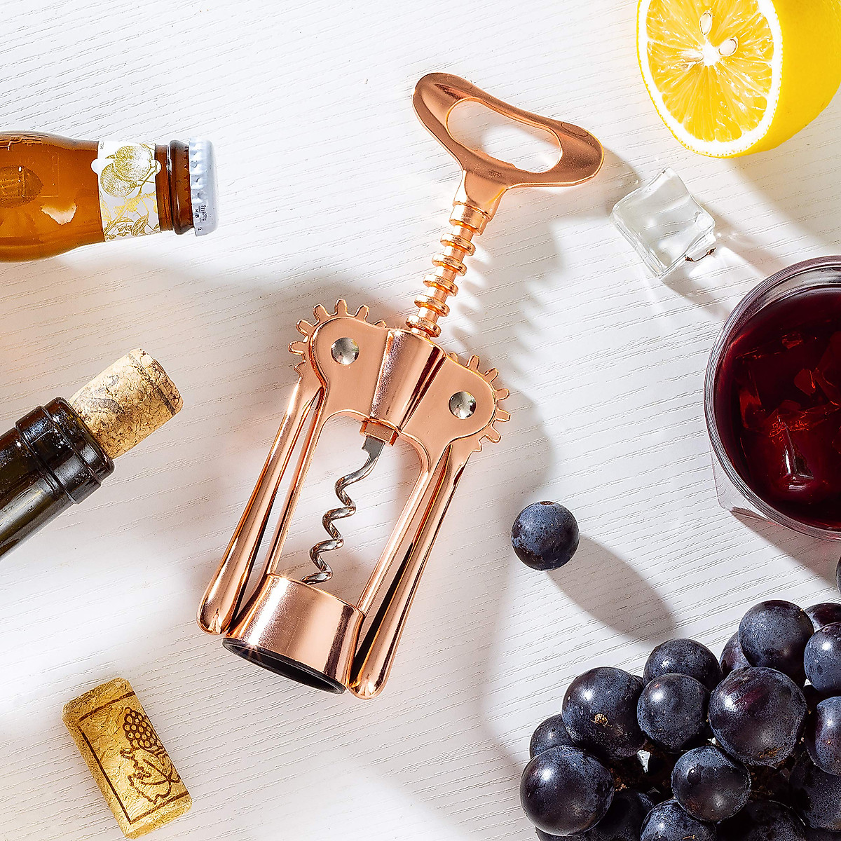 Wing Corkscrew Set by Hanee (Rose Gold) - Wine Bottle Opener - Wine Opener & Beer Bottle Opener with Foil Cutter and Pouch, Wine Accessories For Kitchen Chateau Restaurant Bars and Waiters