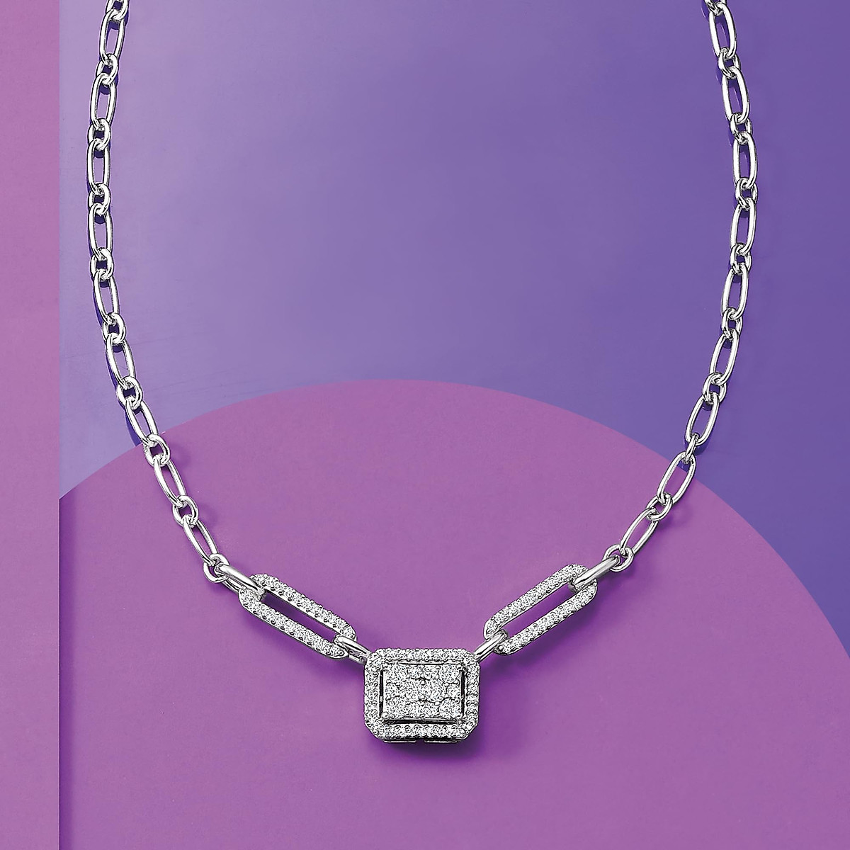 Ross-Simons 0.50 ct. t.w. Diamond Cluster Necklace in Sterling Silver. 18 inches