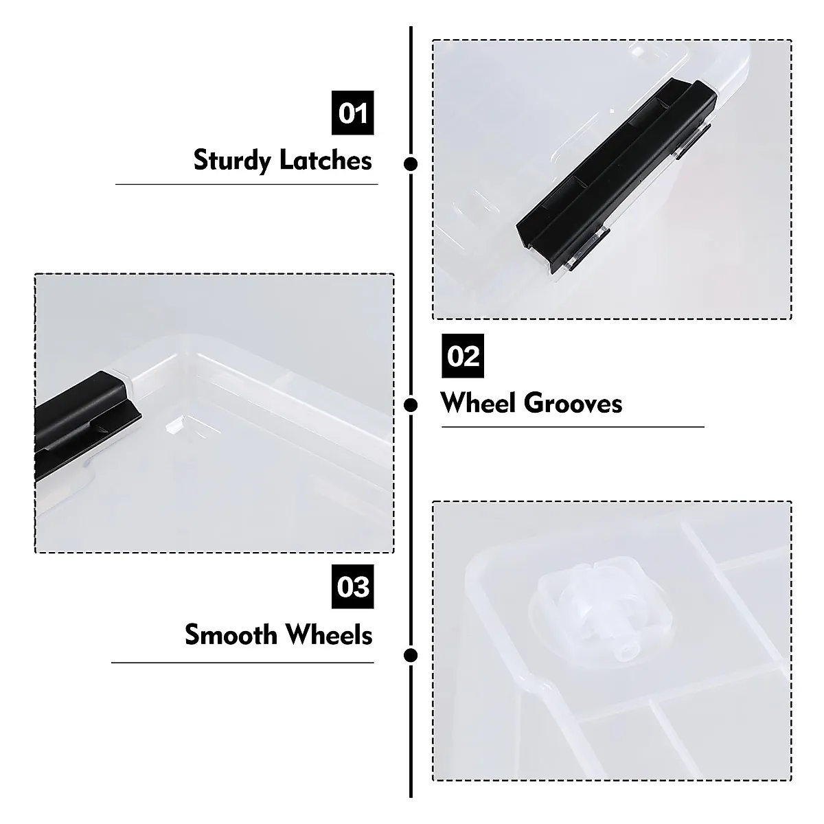 Pekky 22 Quart Latching Storage Container Bin with Wheels, 6 Packs Plastic Storage Tote Box, Clear