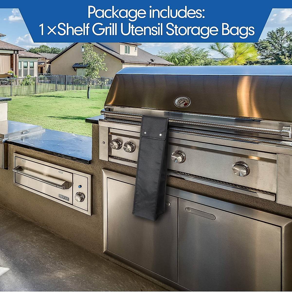 Grill Utensil Storage Bag BBQ Tool Storage Bags Barbecue Hardware Tool Grill Utensil Holder Pouch Oxford Cloth Grill Accessory Storage Bag Foldable Grill Bags for Camping Hiking (Black, 1 Pcs)