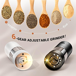 Large Capacity Electric Salt and Pepper Grinder Set – USB Rechargeable Salt Pepper Grinder Set of 2 – 6-Level Adjustable Coarseness–Automatic Salt Grinder and Pepper Mill – Easy One-Hand Operation