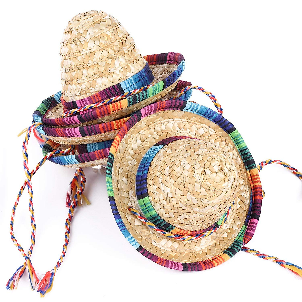 LoveBB 12 Pack Mini Sombrero Hats 5.9 Inch Small Straw Sombreros Cinco de Mayo hats for Kid Pet Doll Themed Party Decoration (Brown)