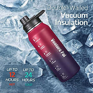 Venture Pal Insulated Water Bottle, 32oz Leak-Proof Vacuum Thermos with Strainer, Straw & Spout Lid for Sports
