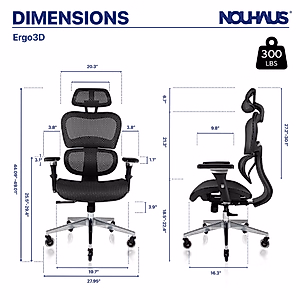 Nouhaus Ergo3D Ergonomic Office Chair - Rolling Desk Chair with 4D Adjustable Armrest, 3D Lumbar Support and Blade Wheels - Mesh Computer Chair, Office Chairs, Executive Swivel Chair (Black)