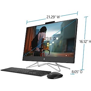 HP 2023 24'' FHD IPS Touch All-in-One Desktop PC Intel 4-Core Pentium Silver J5040 Intel UHD Graphics 8GB DDR4 256GB NVMe SSD WiFi AC BT RJ-45 HDMI Webcam Wireless KB Mouse Windows 10 Pro w/RE USB