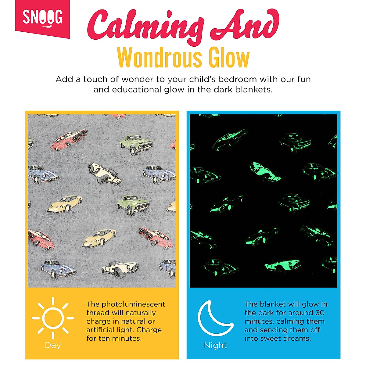 Kids Glow in The Dark Blanket - Kids Fleece Blankets for Girls & Boys - Soft Plush Kids Throw Blanket 50"x60" - Cars