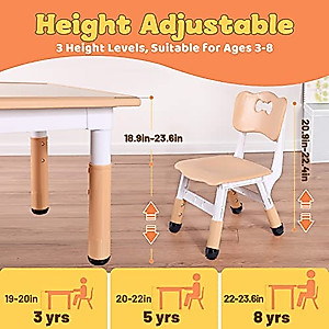 FUNLIO Kids Table and 2 Chairs Set, Height Adjustable Toddler Table and Chair Set for Ages 3-8, Easy to Wipe Arts & Crafts Table, for Classrooms/Daycares/Homes, CPC & CE Approved (3pcs Set) - Natural