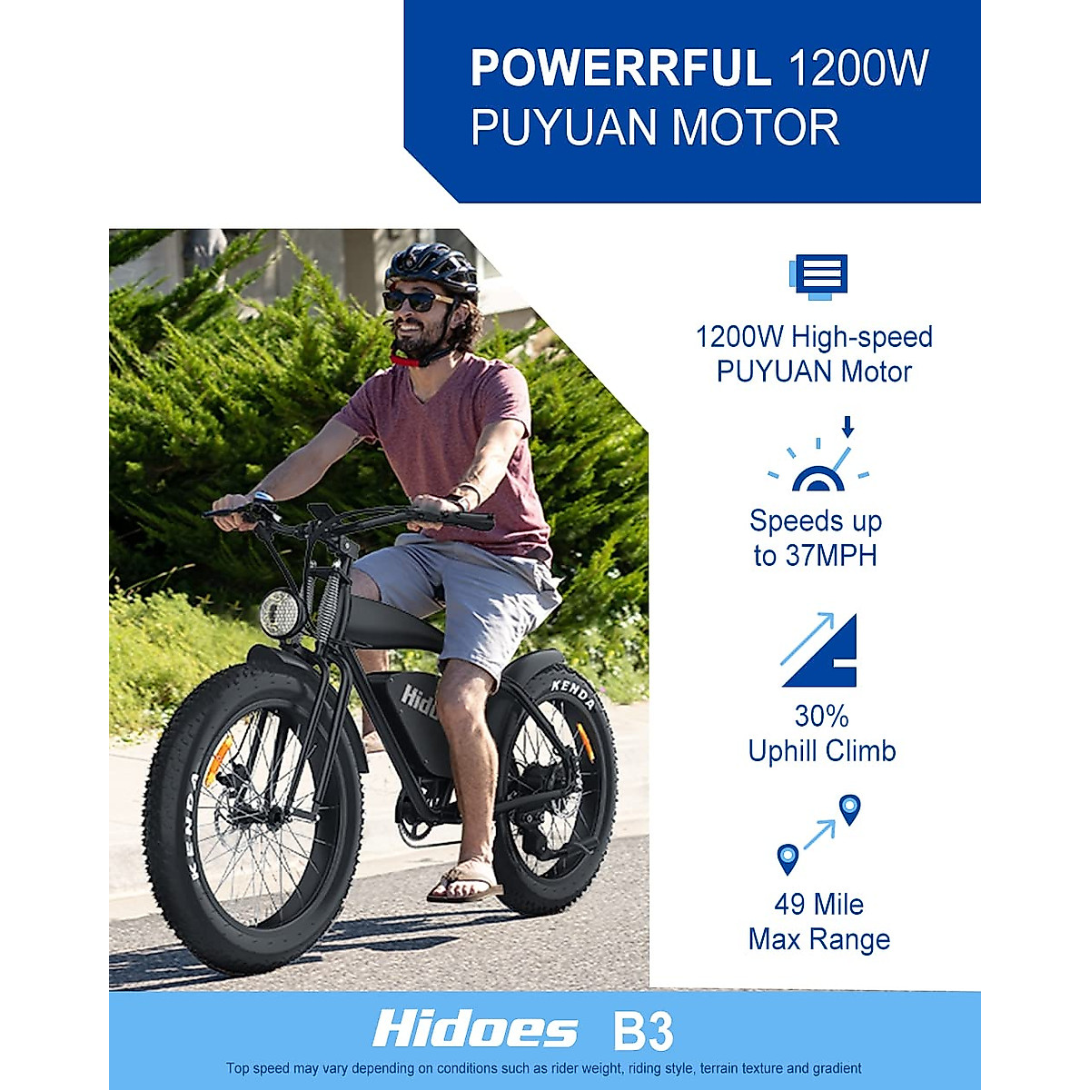 Kanpe Electric Bicycle for Adults with 48V 18.2Ah Battery,1200W Motor 34Mph,Hidoes 26" * 4" E Bike for Adults Electric Mountain Bike for Men,Commuter E-Bike Fat tire Electric Bike Shimano 7-Speed