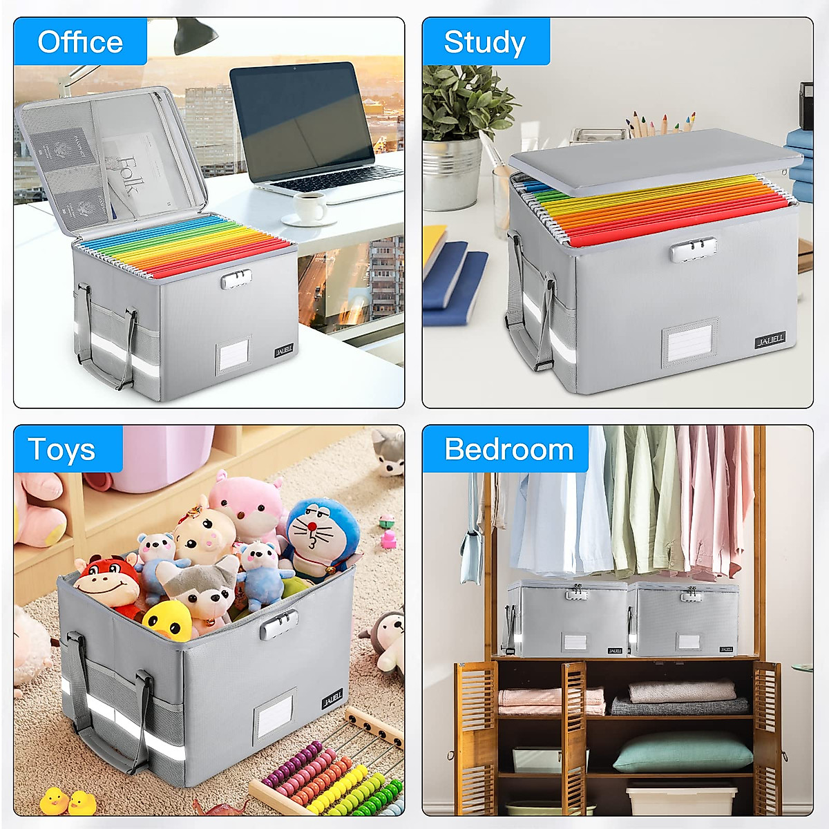 JALIELL Fireproof Document Box + Fireproof Money Bags, Professional Zipper and Night Reflective Strip, Non-Itchy Fire Proof/Waterproof Safe Box Bag