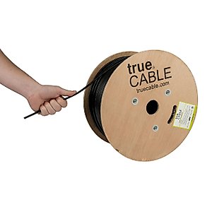 trueCABLE Cat5e Outdoor, 1000ft, Waterproof Direct Burial Rated CMX, Black 24AWG Solid Bare Copper, 350MHz, PoE++ (4PPoE), ETL Listed, Unshielded UTP, Bulk Ethernet Cable