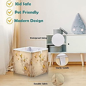 visesunny Closet Baskets Vinatge Style Sunflower Bee Storage Bins Fabric Baskets for Organizing Shelves Foldable Storage Cube Bins for Clothes, Toys, Baby Toiletry, Office Supply