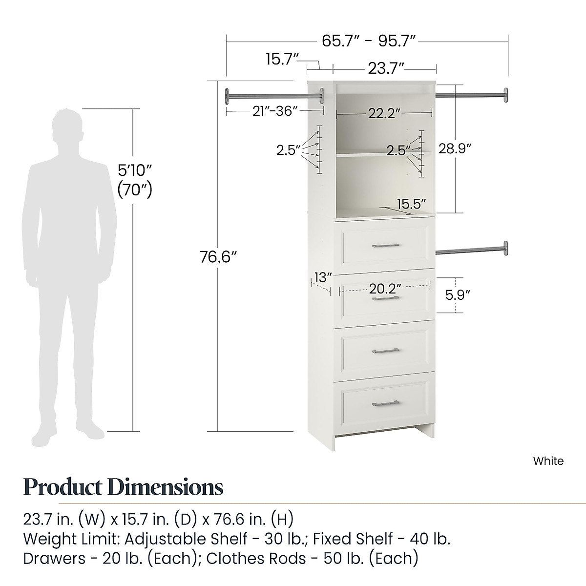 SystemBuild Evolution Nevaeh Ridge 4 Drawer Closet Storage in White