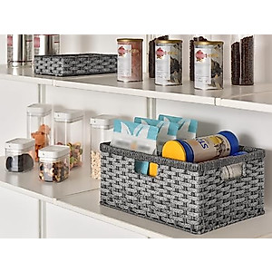 Labcosi Large Wicker Basket, Plastic Wicker Storage Basket, Wicker Storage Basket for Bathroom, Plastic Storage Bin with Built-in Handles, Grey, 15 "L x 11 "W x 6.75 "H, 1 Pack