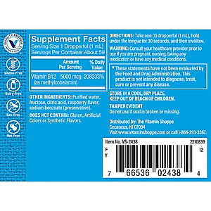 Liquid B12 Methylcobalamin - Energy Production - 5,000 MCG - Raspberry (2 fl. oz.)