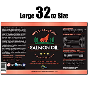 Vitamets Wild Alaskan Salmon Oil for Dogs, Cats and Pets – 100% Natural Omega-3 Fish Oil Supplement with DHA and EPA Promotes Hip and Joint Function, Healthy Skin and Coat (32 oz)