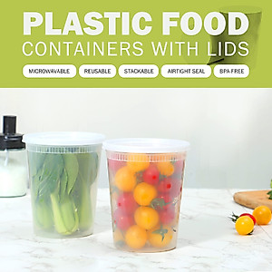 MANSHU 30 Sets 32oz Plastic Deli Food Storage Soup Containers with Airtight Lids, Food Prep and Storage.