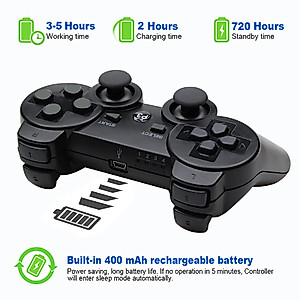 JINHOABF Wireless Controller for PS3 Controller,Built-in Dual Vibration Gamepad Compatible for Playstation 3,with Charger Cable (Blue and Red)