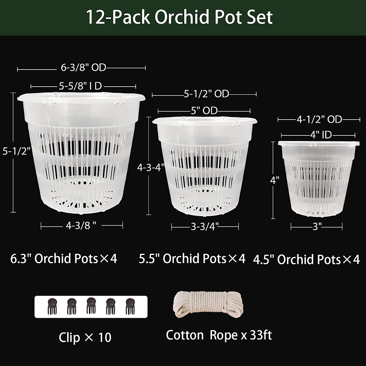 Tialero Orchid Pot, 12 Pack Orchid Pots with Holes, 4 Each of 4.5in, 5.5in and 6.3in Clear Orchid Pots for Repotting, Breathable Slotted Orchids Planter (4Pcs 6.3in+ 4Pcs 5.5in+ 4Pcs 4.5in)