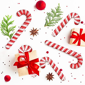 24pcs Candy Cane Christmas Decorations for Tree - Red White Fabric Wrapped Candy Cane Christmas Hanging Ornaments for Farmhouse Christmas Decor Gift Candyland Party Favor Supplies